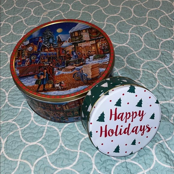 Holiday | Festive Holiday Circular Tin Set Of 2 Victorian Train Station ...